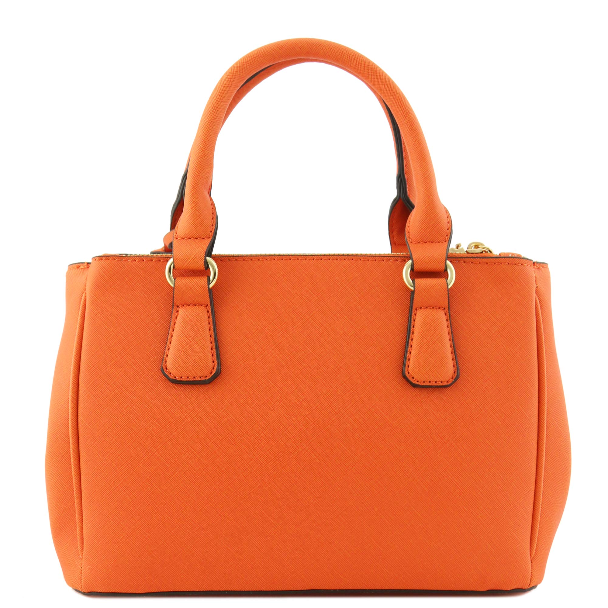 2pcs Set Classic Triple Zip Top Handle Small Satchel Bag with Zip Around Wallet (Orange)