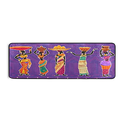 African Girl Women Tribal Purple Runner Area Rug Non Slip Decorative Rug for Hallway Entryway Front Door Bathoom Living Room Home Decor 72x24 inches