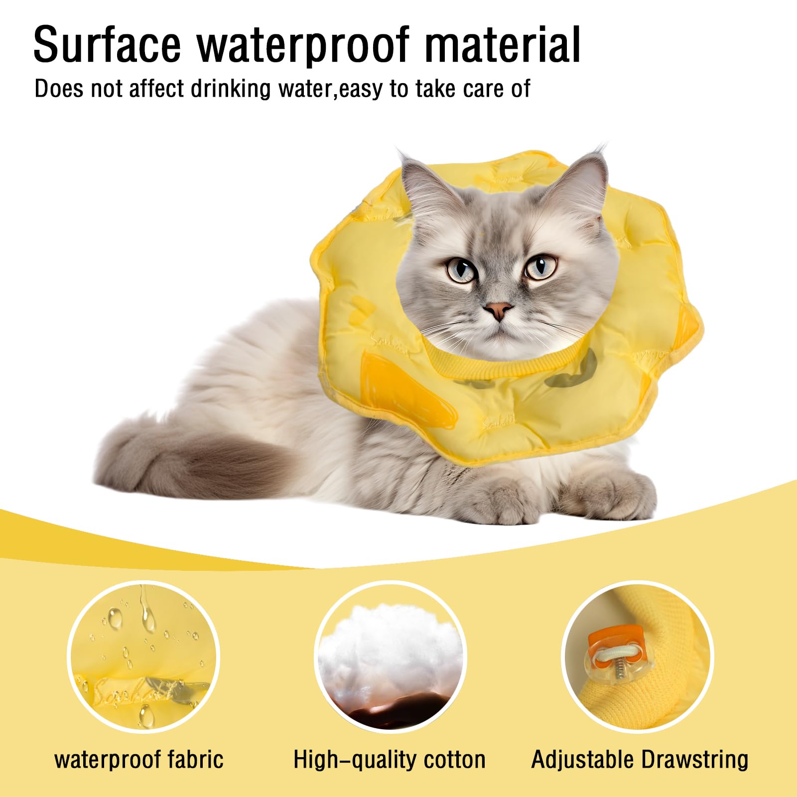 Maikolerfeng Cat Cone Collar, Soft Waterproof Cat Recovery Collar, Cute Cat Cone Protect Kittens Stop Lick After Surgery, Adjustable Donut e Collar for Kittens, Yellow L