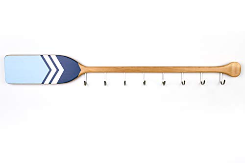 Coat Rack Wall Mount with 8 Hooks on Boat Paddle. Fun, Nautical Themed Clothes Hanger. Makes a Great Gift. Fully Assembled. Mount on Wall or Door in Mudroom, Entryway, Bathroom, Bedroom. Color: Navy