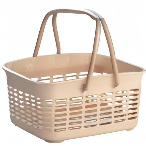 ALINK Plastic Shower Caddy Basket with Handle, Portable Organizer Storage Basket for College Dorm, Bathroom, Kitchen - Khaki