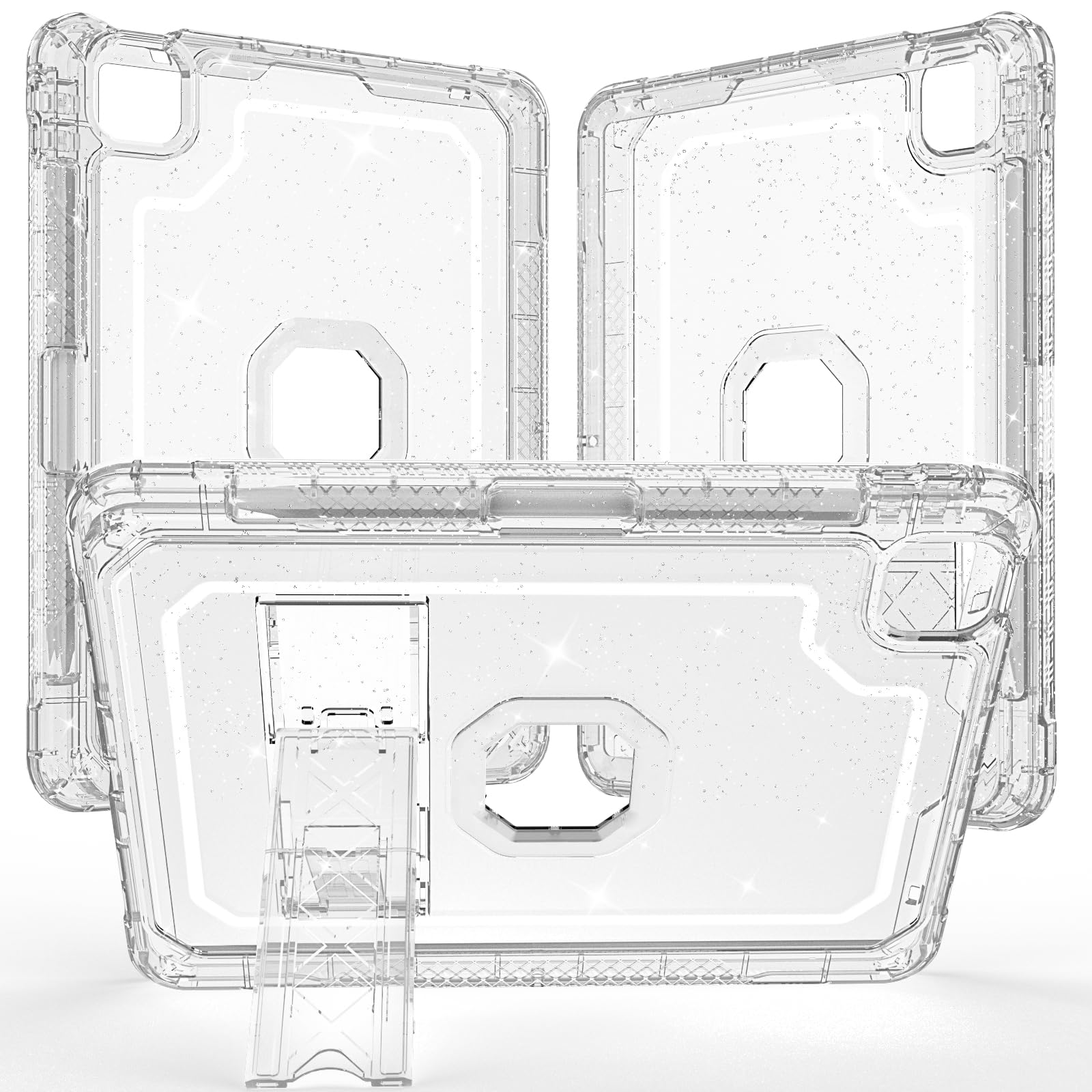 ZoneFoker for iPad Air 5th/4th Generation Case (2022/2020), iPad pro 11 inch Case (4th/3rd/2nd/1st Gen), iPad Air 10.9 case with Pencil Holder/Stand, Hard Sturdy Slim Cover for Girls, Clear Glitter