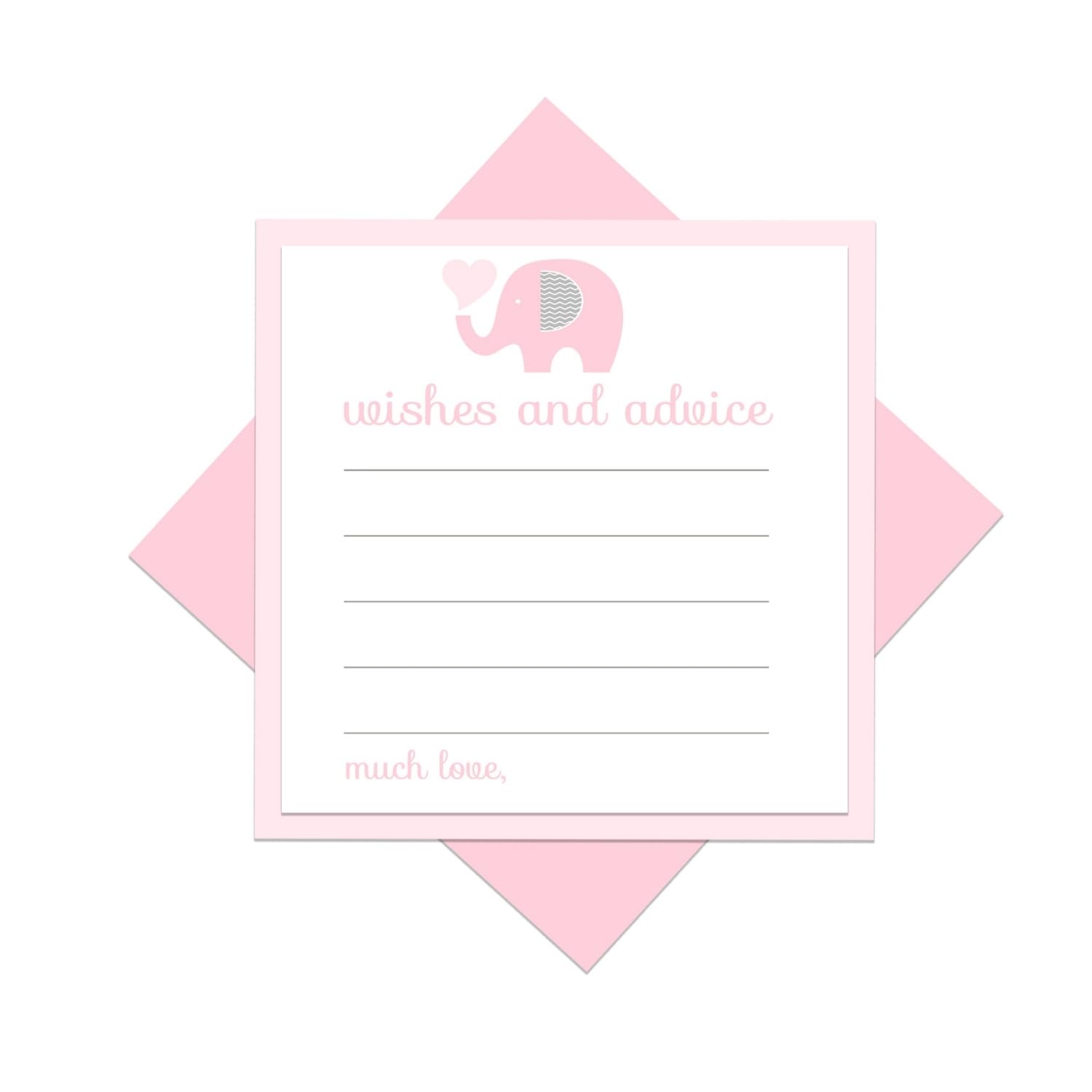 Pink Elephant Advice Cards, 25 Pack - Fun Baby Shower Game, Best Wishes Graduation Congratulations New Parents Advice Guest Book Alternative Birthday Time Capsule Cute Party Ideas