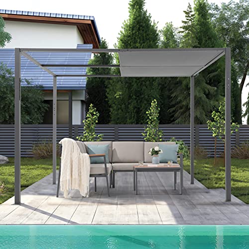 COBANA Outdoor Pergola, 9β x 9β Patio Aluminum Pergola Sun Shade with Adjustable Textilene Roof for Garden, Backyard, Lawn, Poolside