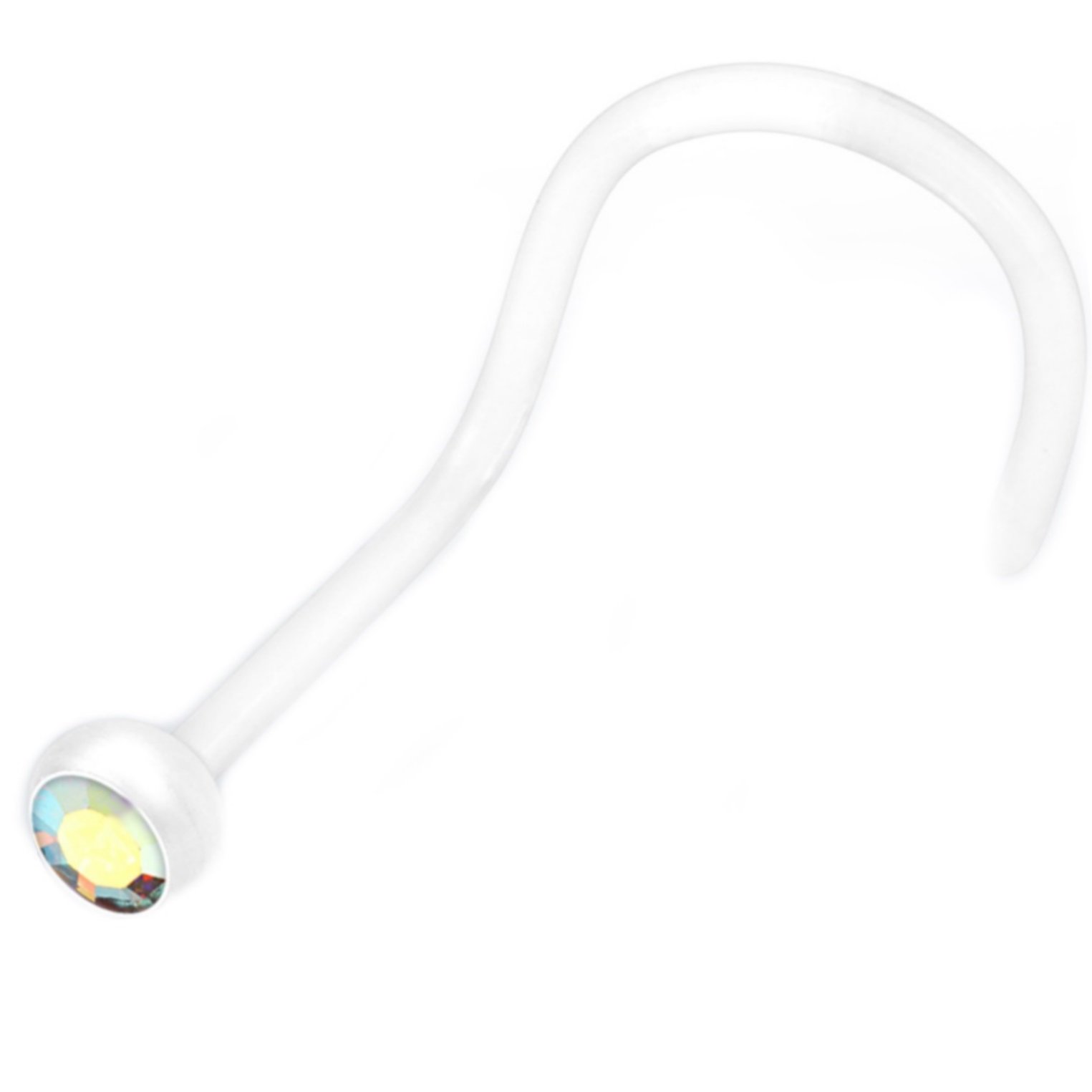 20G(0.8mm) Mini Gem Nose Screw Ring Made with Flexible Metal Free PTFE - Aurora Borealis