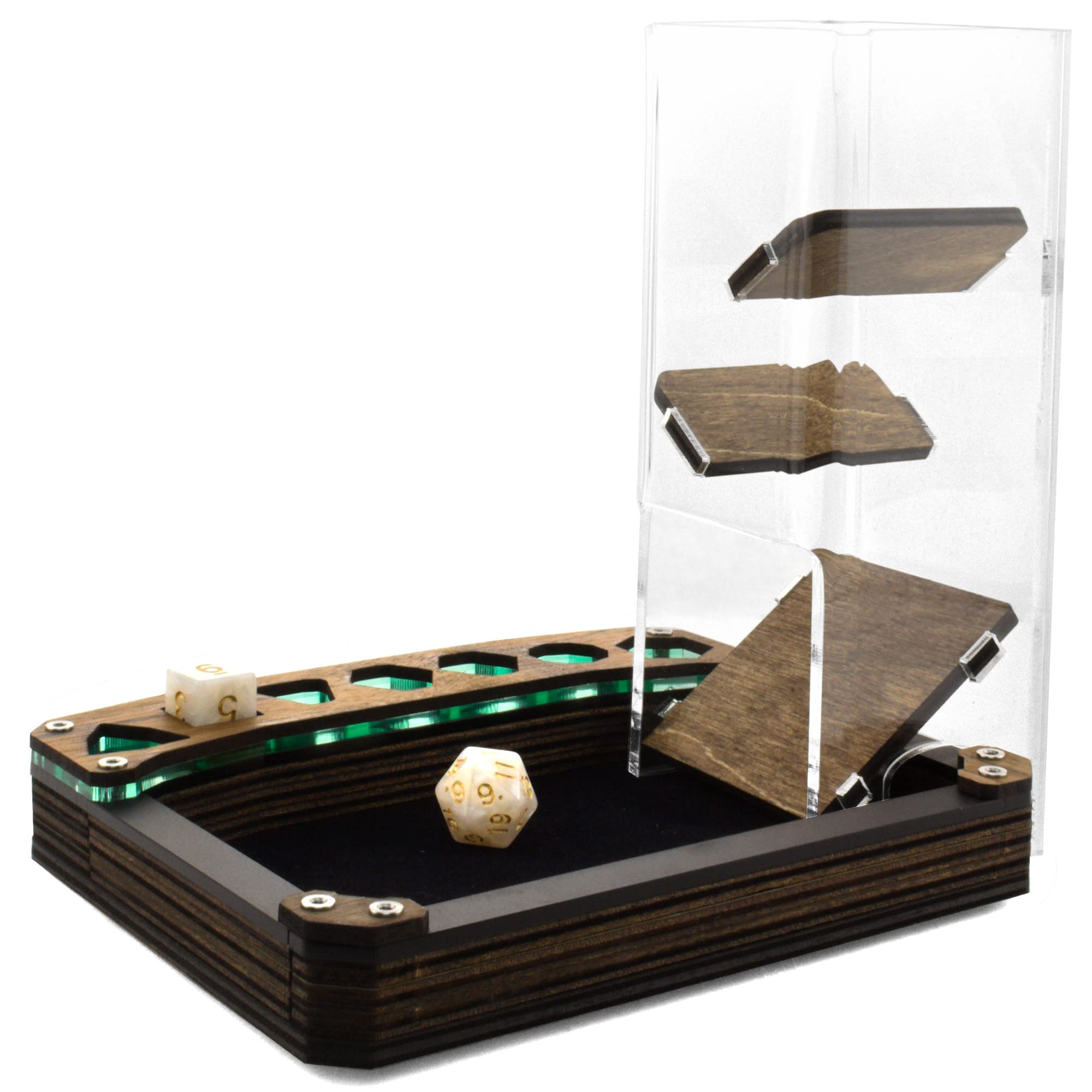 C4Labs Mini Display Dice Tray with Genuine Walnut Top β Rustic Vegan Leather, Teal