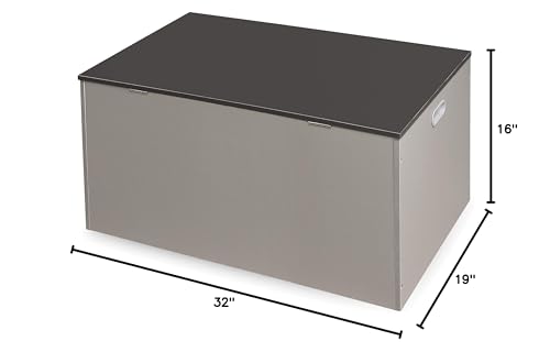 Badger Basket Flat-Top Toy Storage Chest in Grey with Charcoal Lid– Spacious, Safe Toy Box with Dual Safety Hinges and Anti-Pinch Slot