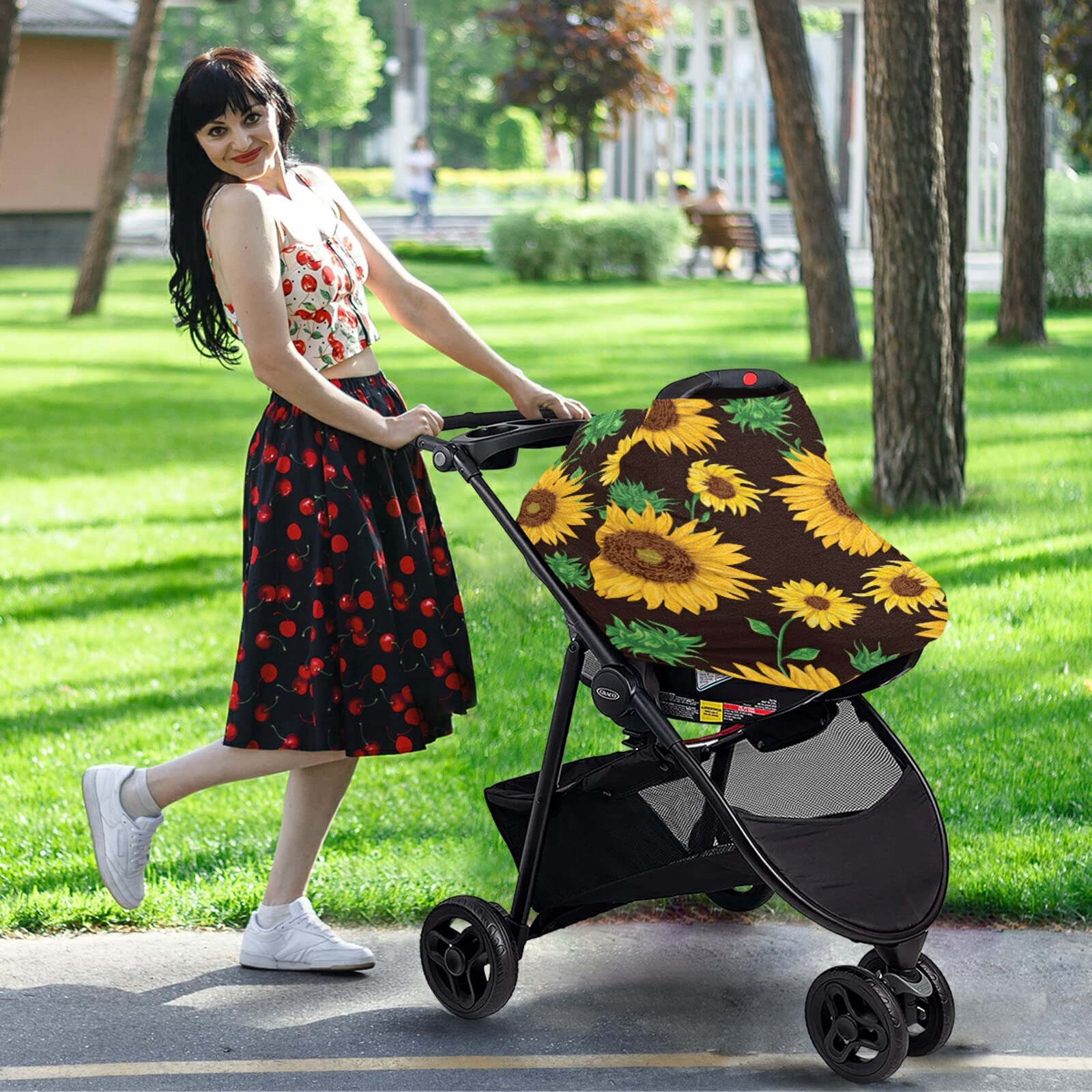 Nursing Cover Breastfeeding Scarf Sunflowers Black- Baby Car Seat Covers, Infant Stroller Cover, Carseat Canopy(v)