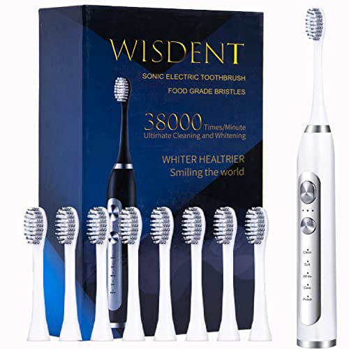 wisdent Sonic Electric toothbrush for adults, Sonic Rechargeable Toothbrush, Electric toothbrush with 15 modes, Toothbrush with High vibration frequency 8 Brush Heads