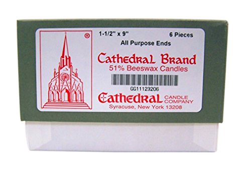 Cathedral Candle Company 51% Beeswax All Purpose End Cathedral Church Candles, 1 1/2 Inch x 9 Inch, Box of 6