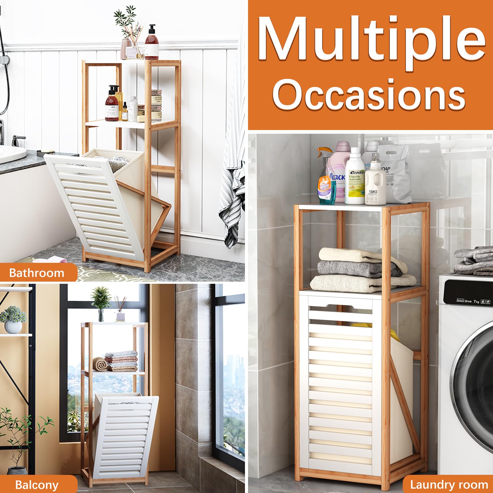 aboxoo Tilt-Out Laundry Hamper Freestanding Clothes Basket Shelf & Removable Liner,Dirty Clothes Hamper Storage Cabinet Laundry Shelf for Bedroom, Laundry Room, Bathroom,White