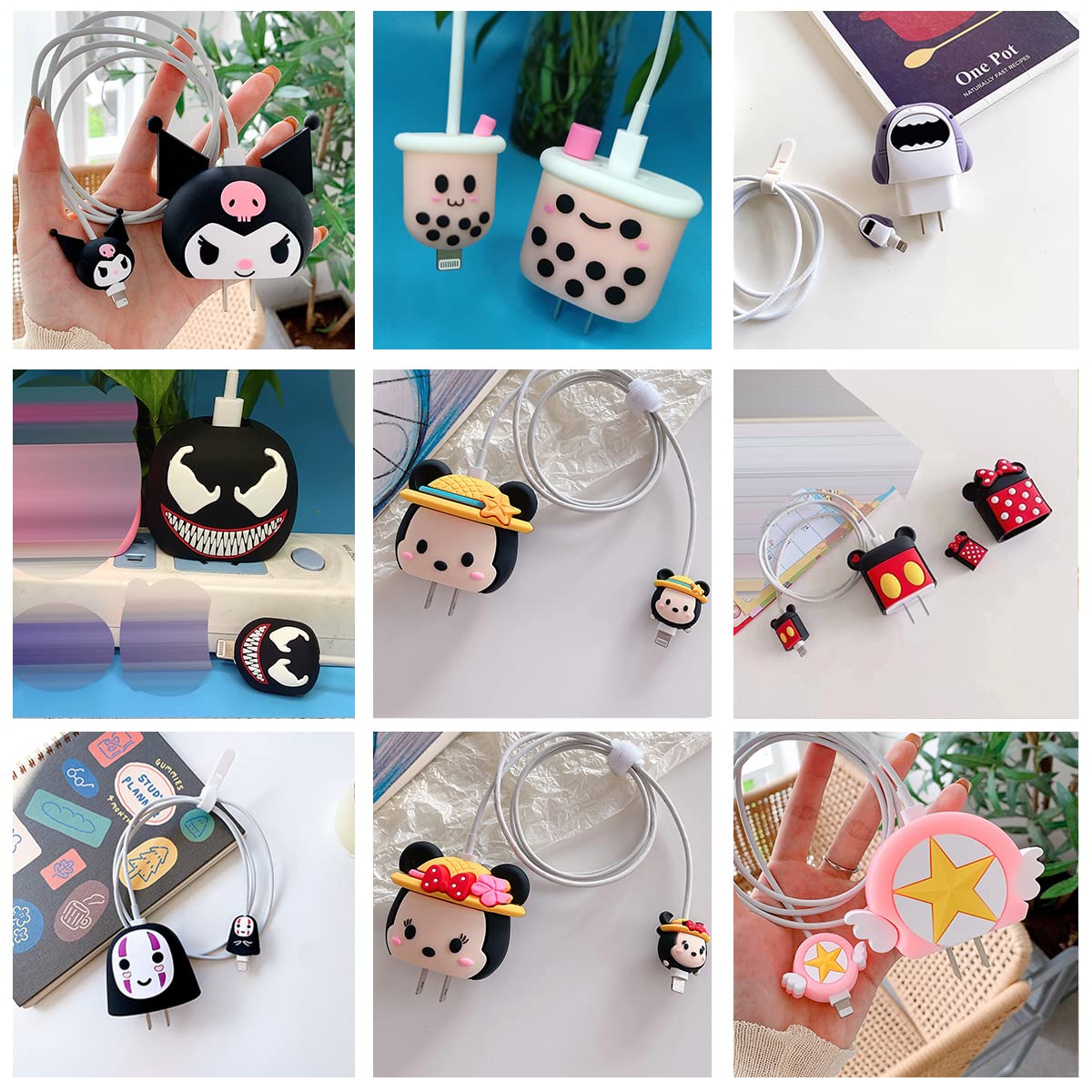 3D Protective Case for iPhone 20W USB-C Power Adapter Charger USB Lightning Cable, Cute Cartoon Series Soft Silicone Fast Lightning Chargers Cable Protective Cover for iPhone Charger (Cute Minnie)