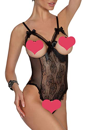 AIBINGGE Lingerie for Women One-Piece Teddy Lingerie Sexy Bodysuit Lace Nightie S-3XL(Black,L)