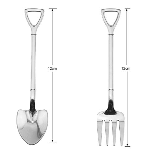 4Pcs Stainless Steel Coffee Spoons and Fruit Forks for Bistro Cocktail Tasting Appetizer and Mini Cake Silver