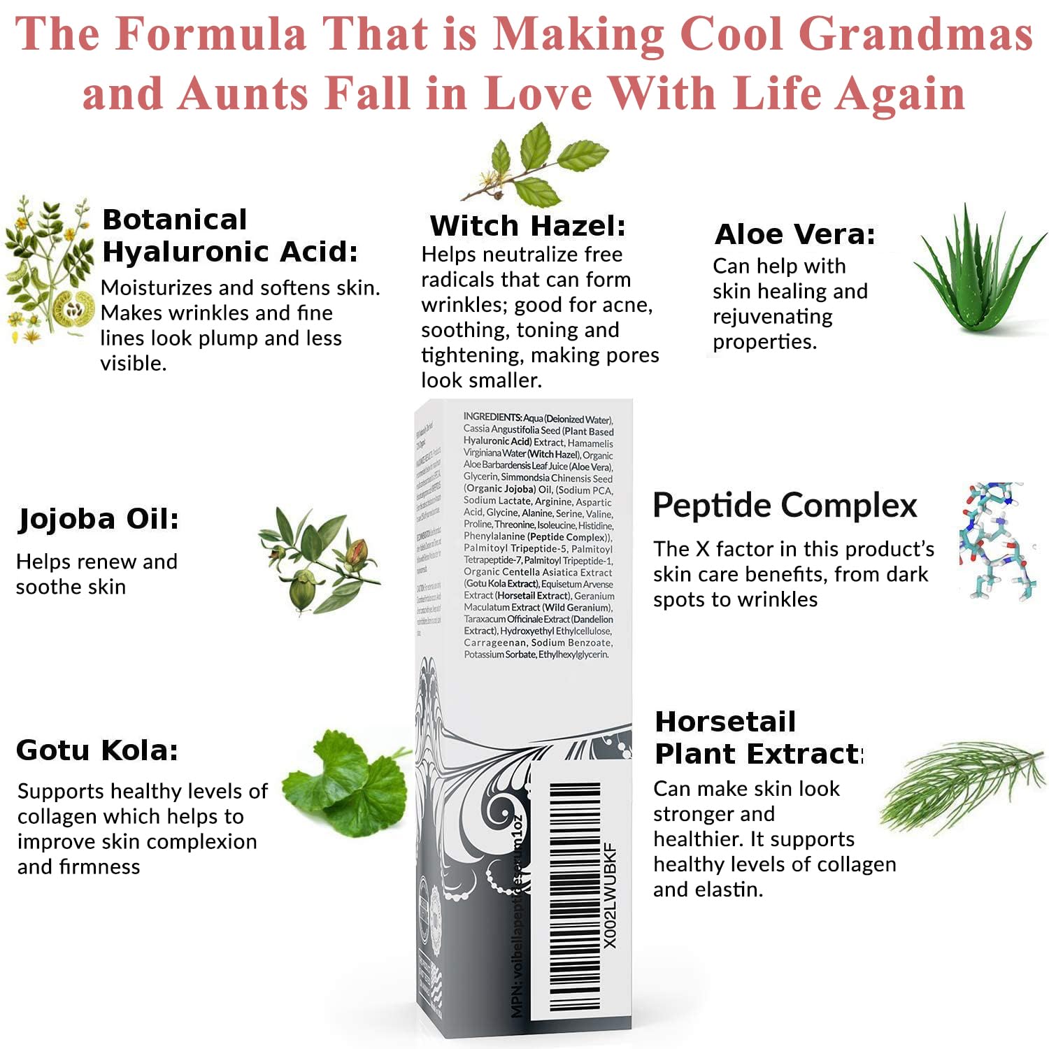 Peptide Complex Serum For Face & Collagen Support - Natural & Organic Anti Aging Skin Serum - Peptides, Hyaluronic Acid, Amino Acids & Vitamin E for Wrinkles, Hydrating, Firming & Elasticity
