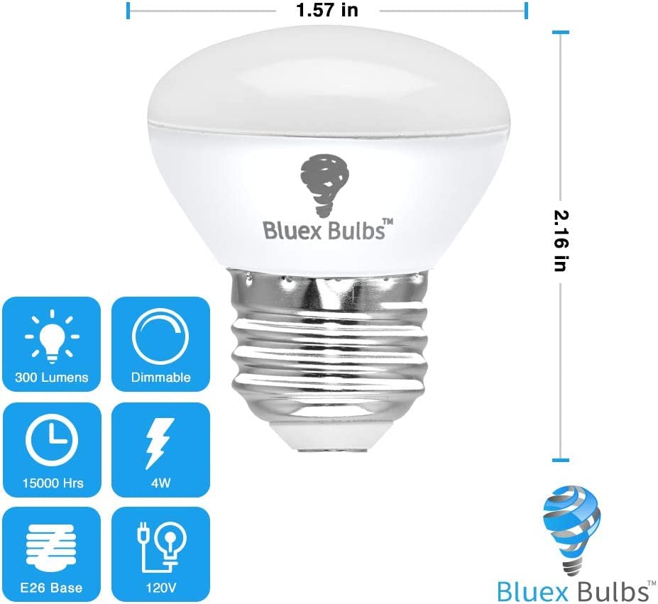 4 Pack R14 LED Bulb 4W E26 Base Mini Reflector Floodlight Light Bulb Dimmable 5000K Daylight - 40W Equivalent - Mini Light Bulbs, Short Light Bulbs, Curio Cabinet Light Bulb, R14 Bulb Flood Light