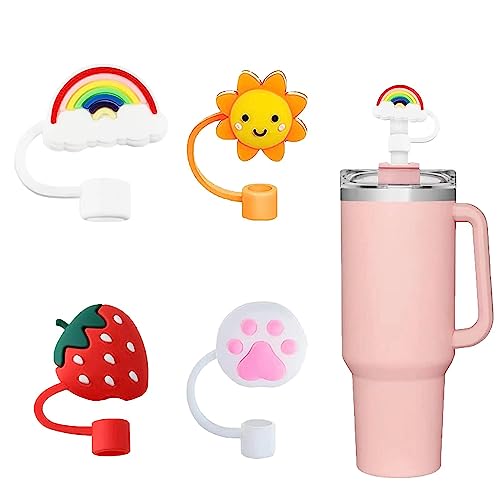 4Pcs Straw Covers Cap Silicone Straw Tips Cover Cute Drinking Straw Plugs Straw Tips Lids Straw Toppers Straw Protector Cover for Tumblers Reusable Straws(mixed)