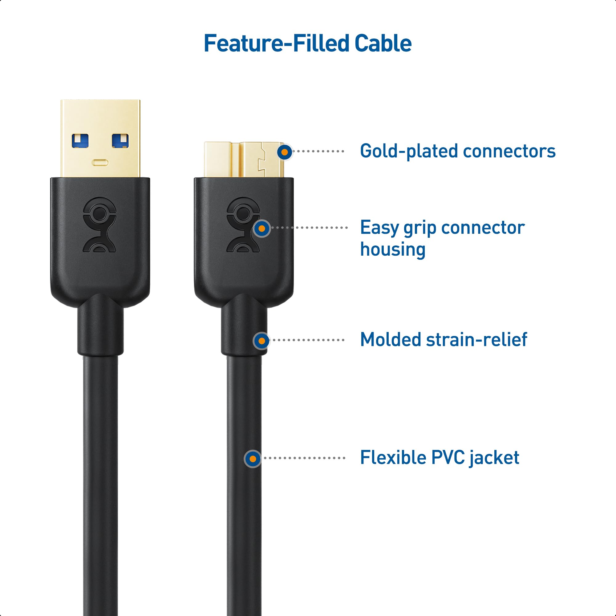 Cable Matters 2-Pack Micro USB 3.0 Cable 6 ft (External Hard Drive Cable, USB to USB Micro B Cable) in Black, Compatible with Seagate, LaCie, Toshiba, Samsung, Western Digital/WD External Hard Drive