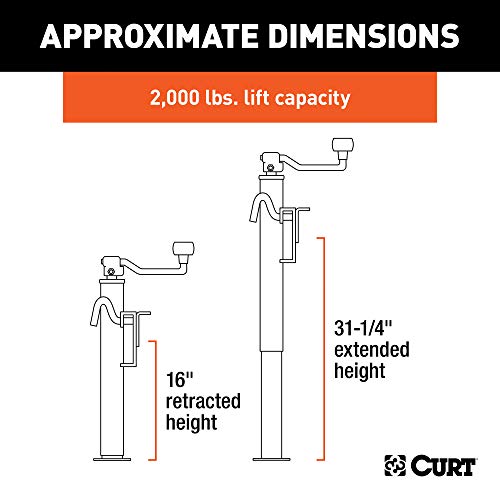 CURT 28304 Weld-On Bracket-Style Swivel Trailer Jack, 2,000 lbs. 15-1/4 Inches Vertical Travel