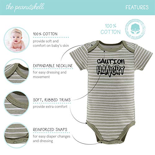 The Peanutshell Short Sleeve Baby Bodysuits Set for Boys - Camo & Dinosaur - 5 Pack Set (3M)