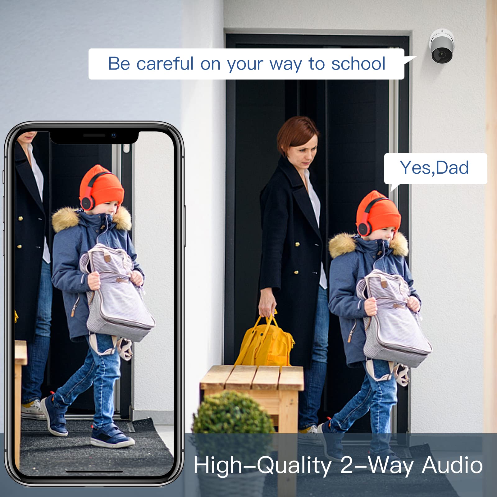 LAXIHUB Security Camera Outdoor 1080P Full HD, 2.4G WiFi Plug-in Camera, Motion & Noise Detection IP65 Waterproof, Night Vision, Two Way Audio-Compatible with Alexa & Google