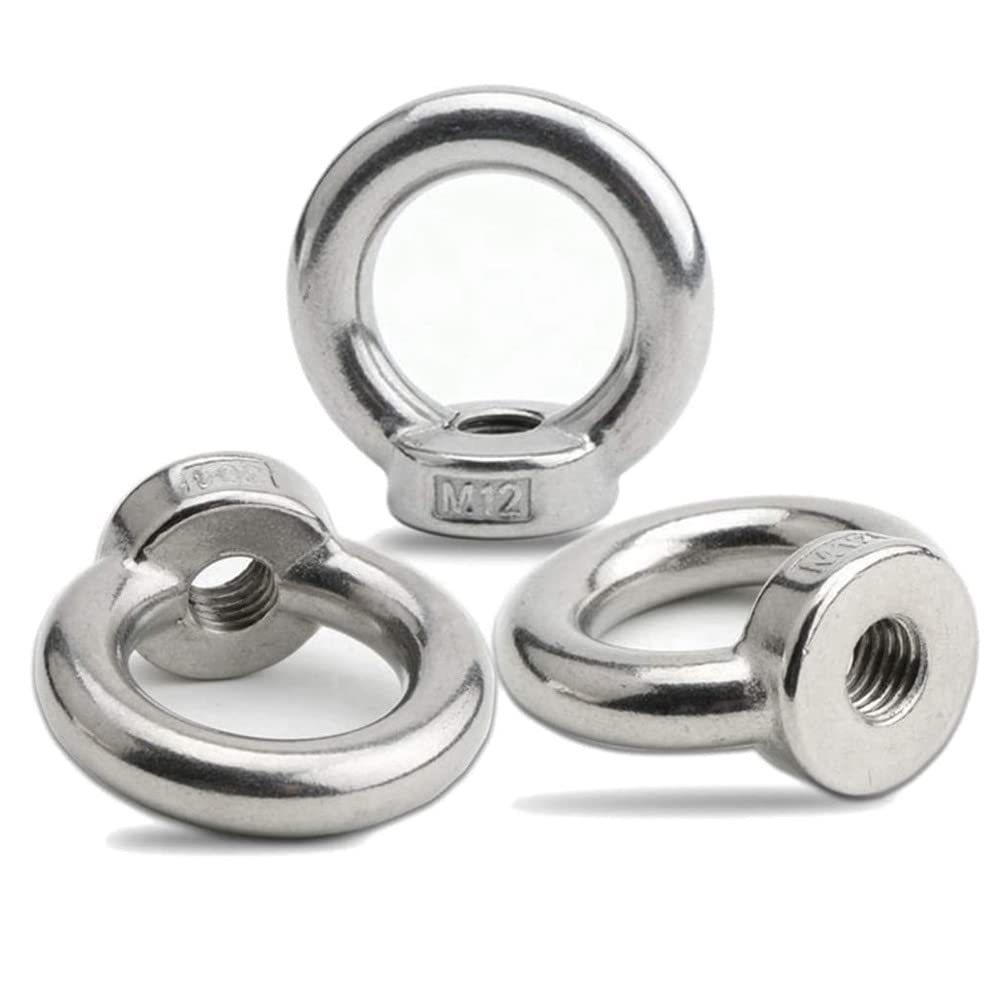 4PCS M12 Ring Lifting Eye Nuts Female Threaded Nut Fastener 304 Stainless Steel Ring Eye Bolts