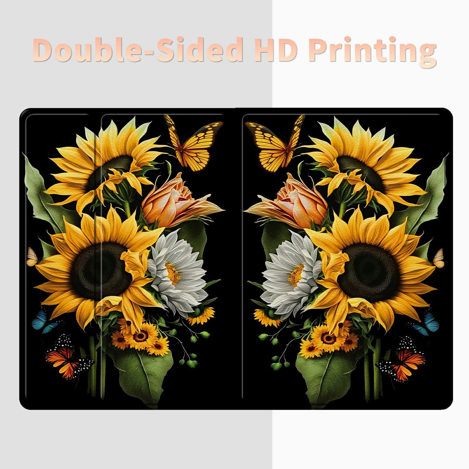 Sunflowers Butterfly Case Compatible with Amazon Fire HD 10 10.1-Inch Tablet (7th Generation and 9th Generation,2017 and 2019 Release), Smart Folding Stand Cover with Auto Wake/Sleep