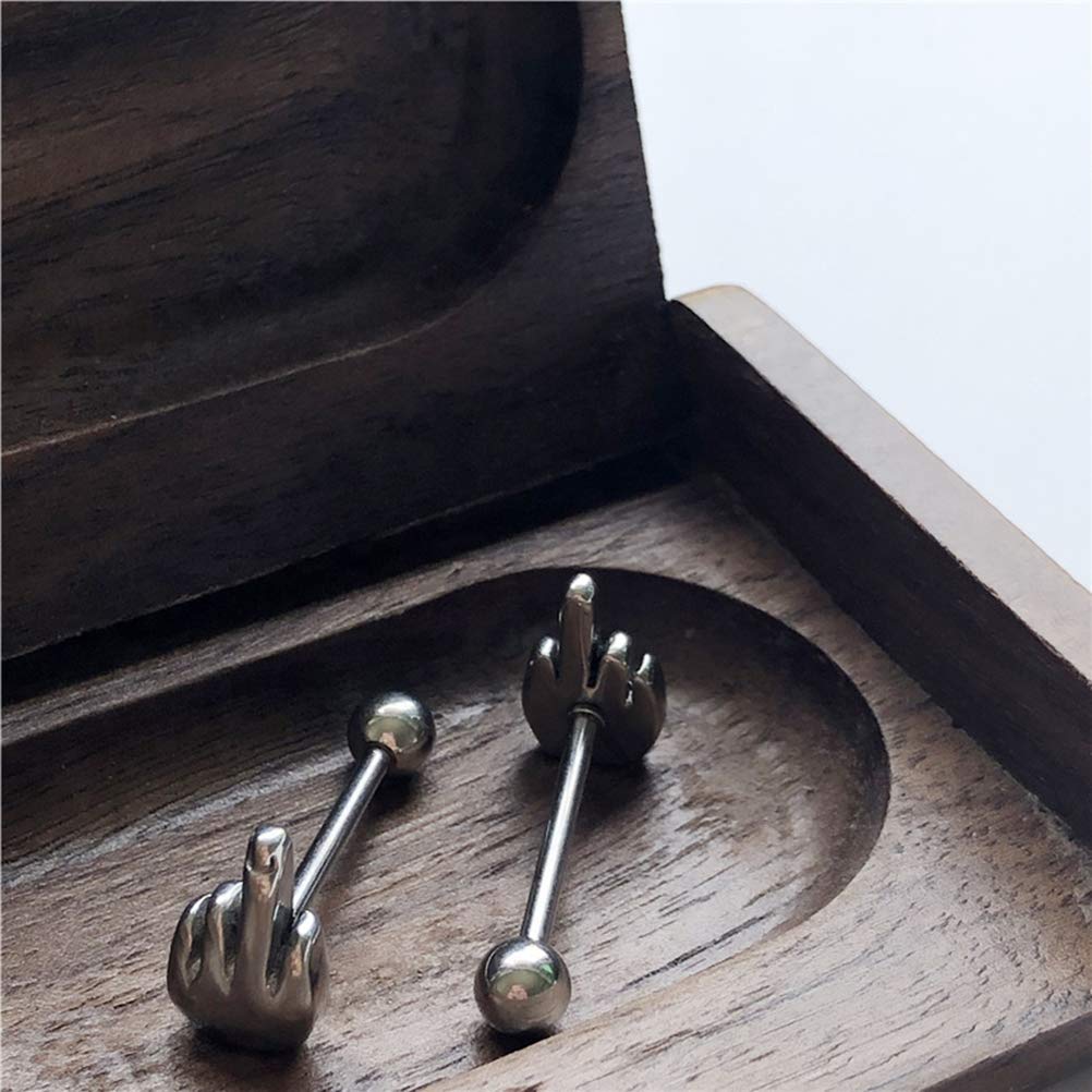 2pcs Steel Tongue Bar with Middle Finger Cartilage Body Piercing Ring for Lip for Man Women