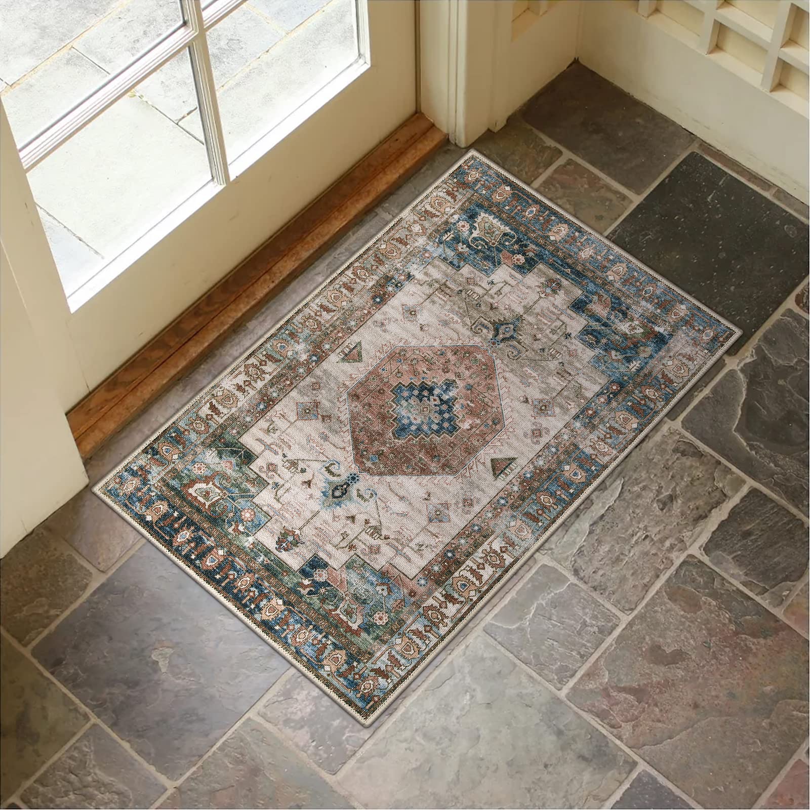 Collive Washable Indoor Doormat, Non Slip Retro Floor Mat 20" x 32" Area Rug Quick Absorbent Entrance Rug Distressed Front Door Mat, Welcome Mats Entryway Rug Doormats for Kitchen Home Patio