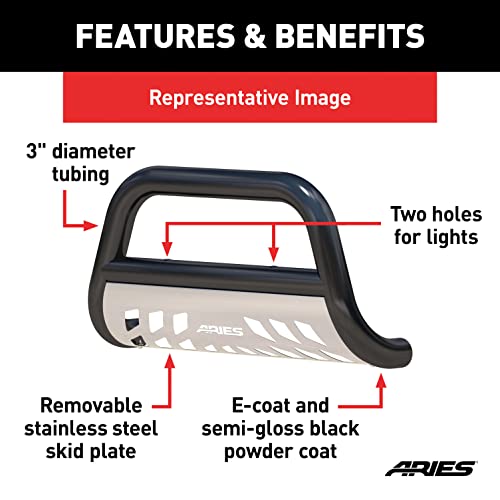 ARIES B35-5006 3-Inch Black Steel Bull Bar, No-Drill, Select Dodge, Ram 1500, 2500, 3500