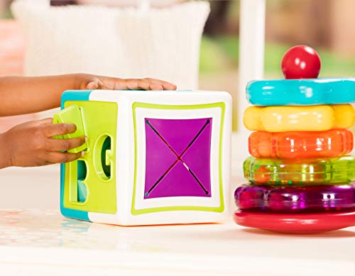 Battat – Sort & Stack Combo – 17-Piece Sensory Sorting Set – Activity Cube With Bead Maze – Educational & Dexterity Toys – 2 Years + – Shape Sorter Cube + Stacking Rings