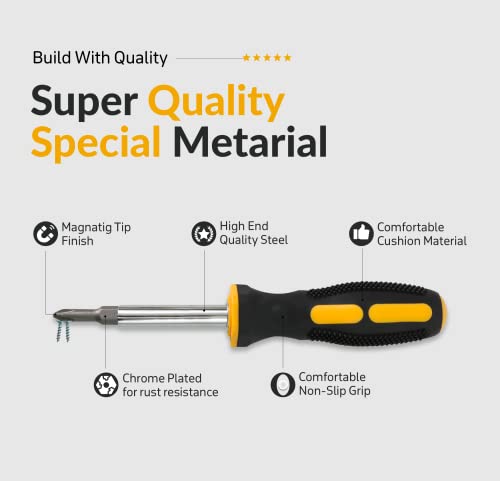 6 in 1 Screwdriver set with Comfortable Non-Slip Grip, Multi-tool Screw Driver Bit Set multipurpose, All in 1 Nut Driver with Phillips/Slotted Super Quality Steel Bits, with Built-in bit holder