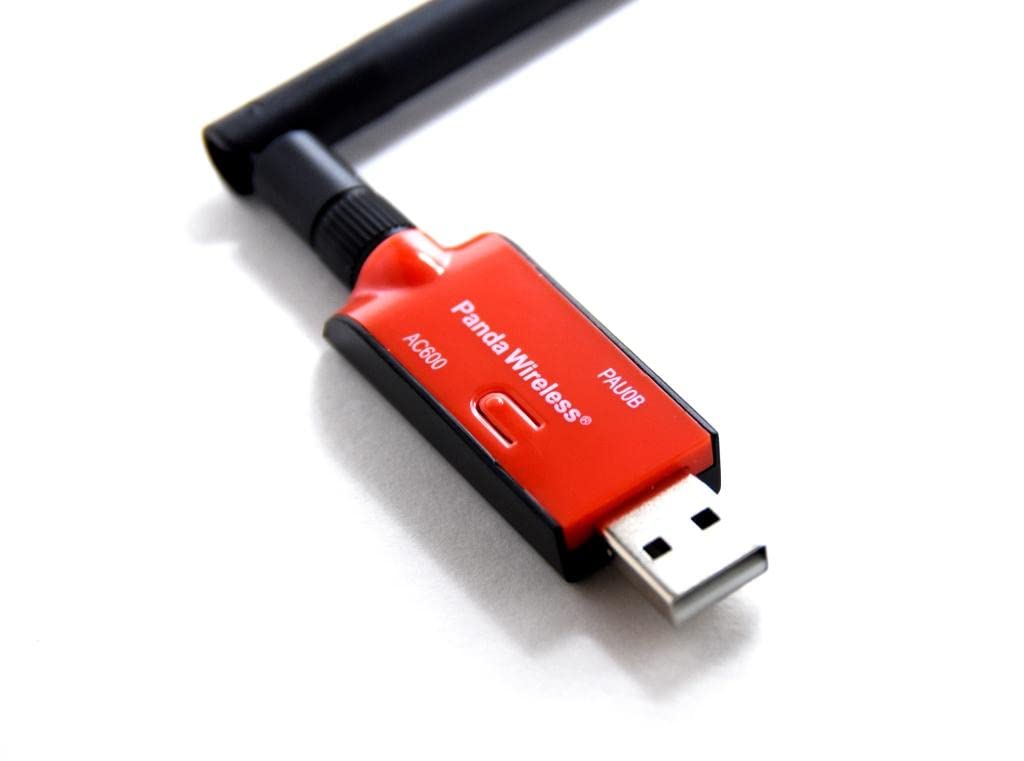 Panda Wireless® PAU0B AC600 Dual Band (2.4GHz and 5GHz) Wireless N USB Adapter W/High Gain Antenna - Windows 7/8/8.1/10/11, Zorin, Mint, Ubuntu, openSUSE, Fedora, Kali Linux and Raspbian