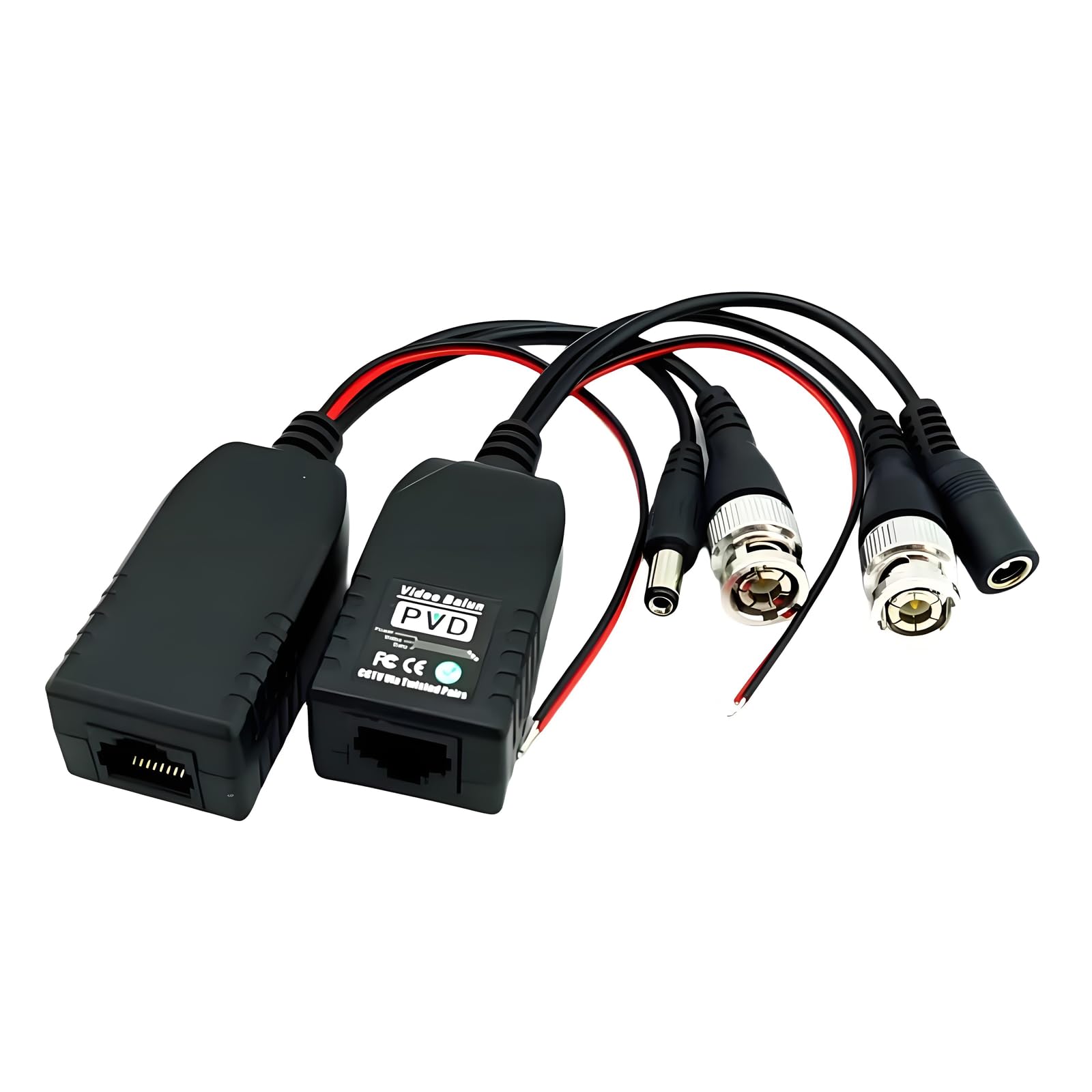 BeElion BNC to RJ45 CAT5 Video Power Balun with BNC Power Connector for CCTV PTZ Camera System,1 Pairs Transmitter Receiver