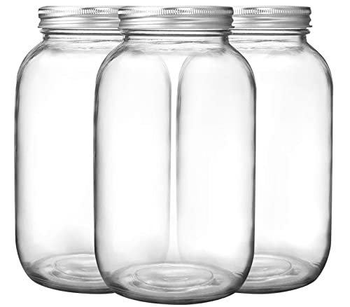 3 Pack Mason Jars 64 oz Wide Mouth with Lid and Band, Half Gallon, Airtight Lids , Clear, Glass (Set of 3)