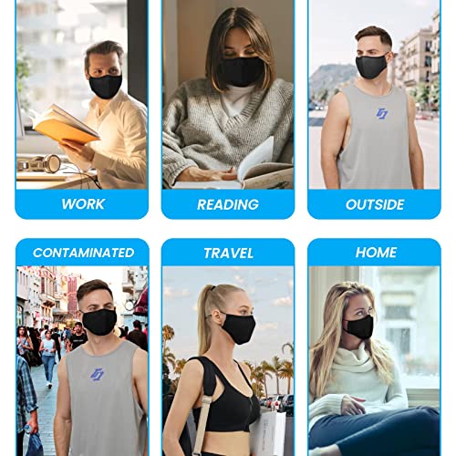 3-Ply Cloth Face Mask 6 Pack,Washable, Reusable and Breathable Face Covering with Adjustable Ear Protection Loops women/men (Black*6)