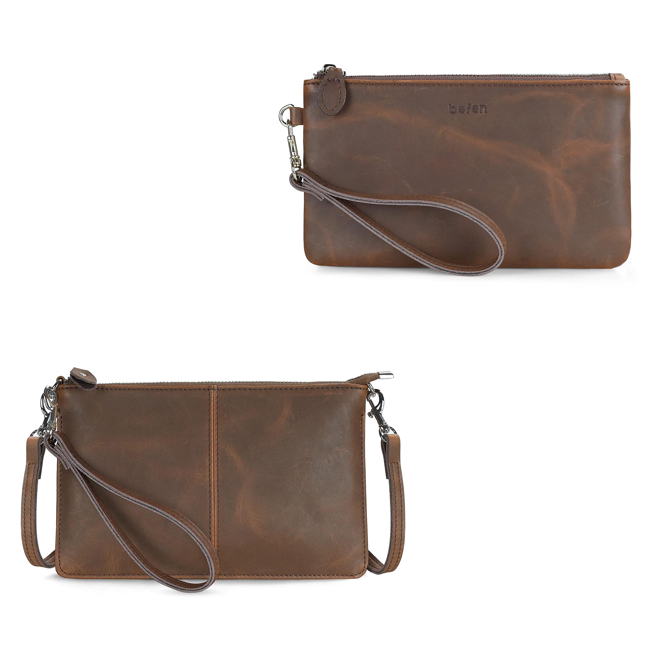 befen Vintage Brown Small Wristlet Crossbody Clutch Purse with Vintage Brown Wristlet Clutch Wallet for Women