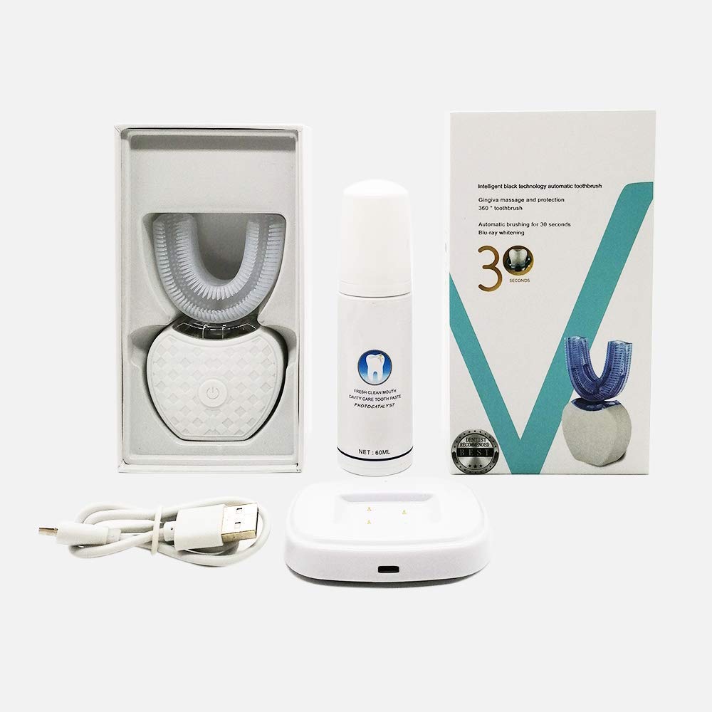 Ultrasonic Toothbrush, Automatic Toothbrush 360° Electric Sonic Toothbrush Teeth Whitening Kit with LED Light, Lebond Manual Toothbrush Teeth Whitening,White