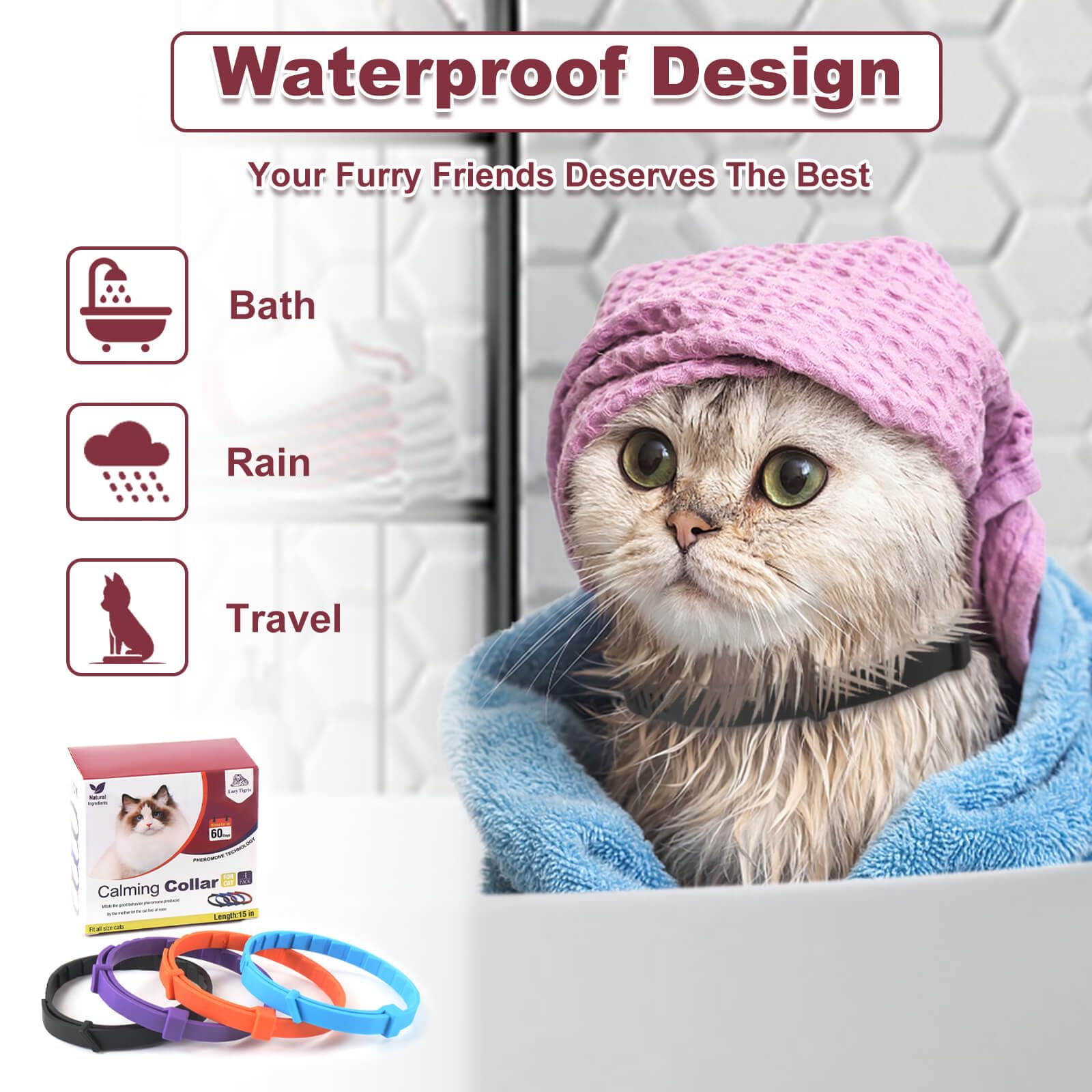 Calming Collar For Cats 4 Pack, Reduce Anxiety Stress Relief Travel Supplies, Kitten Pheromone Calming Diffuser Efficient Tranquilizer Product Breakaway, Pee Deterrent Stop Meowing, Sedative Adaptil