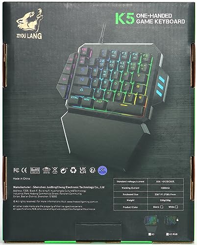 UrChoiceLtd One-Handed RGB Mechanical Gaming Keyboard,Upgrade Multimedia Knob USB Wired Professional Gaming Keypad with Macro Function, Detachable Wrist Rest For PC/Xbox/PS4 (Black/Blue Switch)