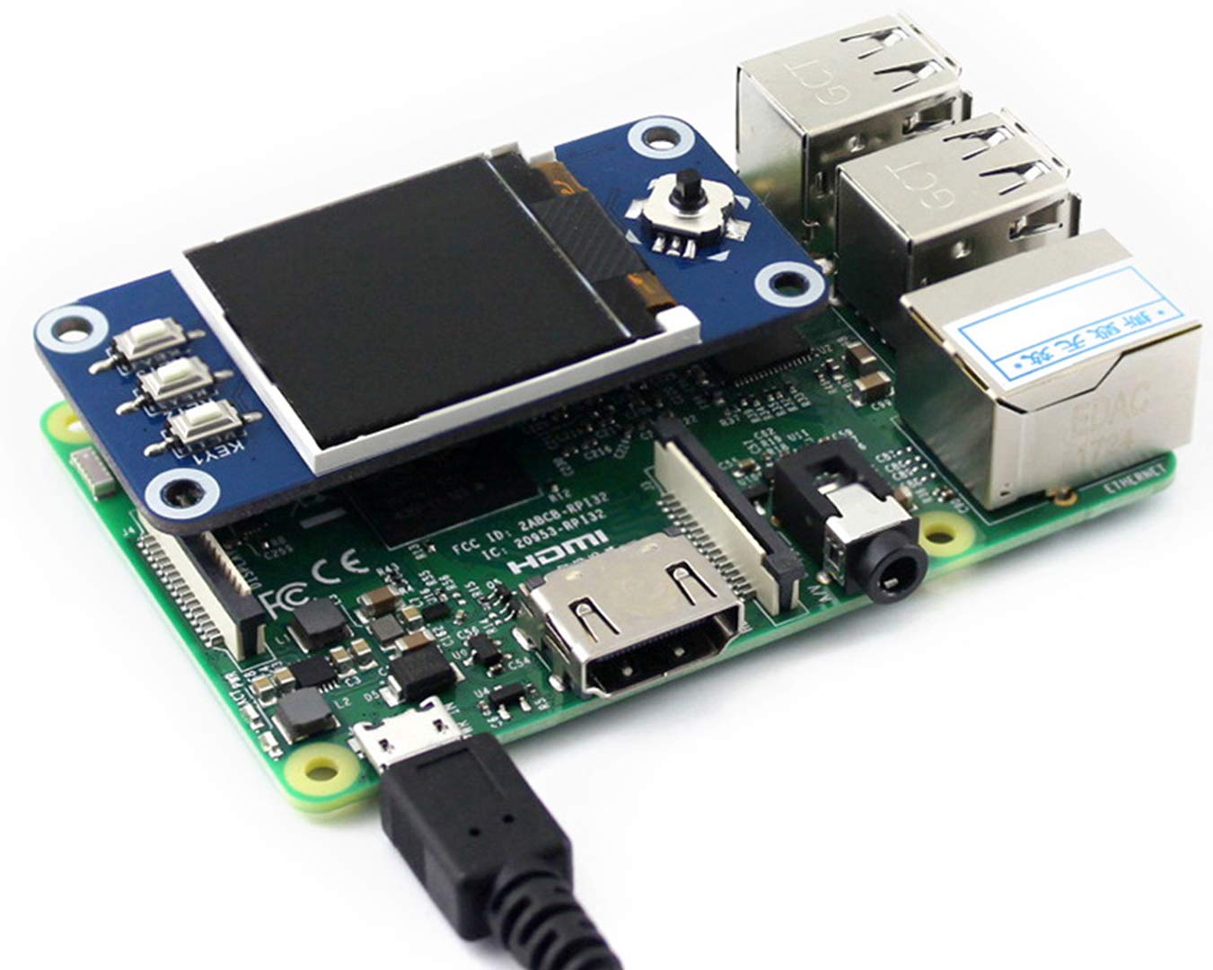 waveshare 1.44inch LCD Display HAT 128x128 Pixels SPI Interface for Raspberry Pi 2B/3B/3B+/Zero/Zero W with Examples for Raspberry Pi/Arduino/STM32
