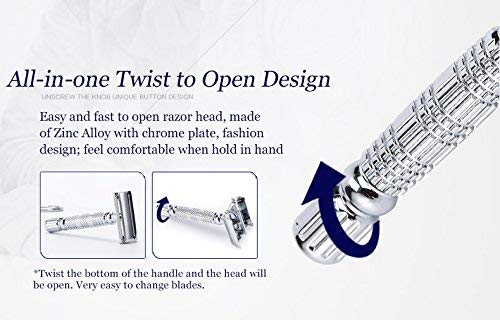 BAILI Butterfly Open TTO Double Edge Metal Safety Razor Wet Shaving Kit for Men Women with Platinum Blade and Mirrored Travel Case BD179