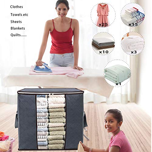 Kernorv Large Capacity Clothes Storage Bags, Set of 3 Breathable Foldable Durable Thick Fabric blanket Closet Organizer with Sturdy Zipper for Clothes,Comforters,Blankets,Pillows,Bedding (Grey)