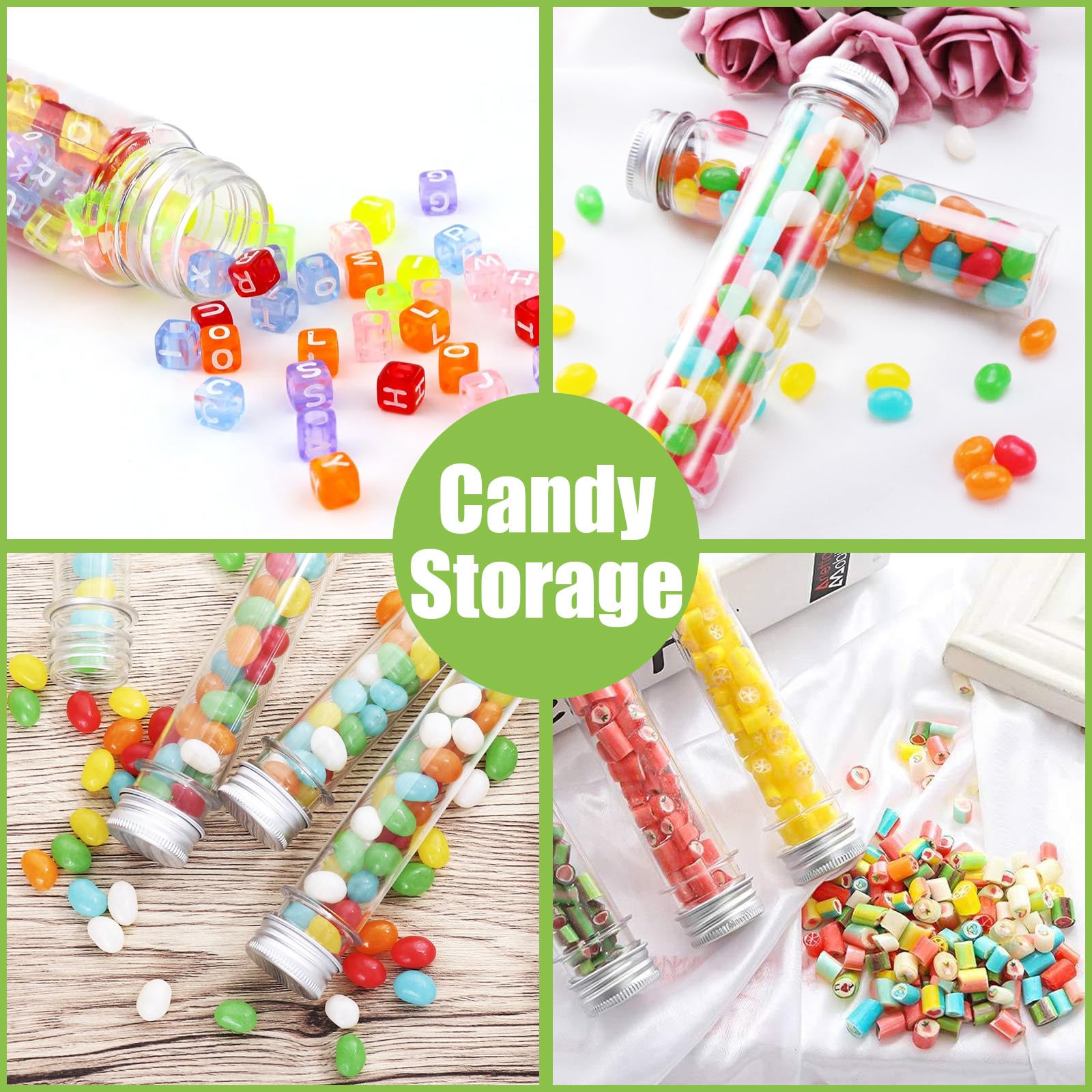 40 Pack Clear Plastic Test Tubes, 80 ML Flat Test Tubes with Screw Caps, Plastic Test Tube Container for Bath Salts, Candy Storage, Scientific Party, Plant Propagation