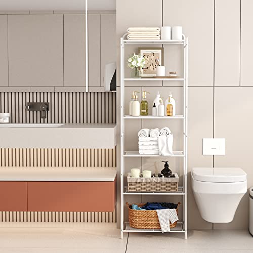 HOMEFORT Metal Bathroom Shelf,6-Tier Tower Rack, Freestanding Storage Organizer, Metal Shelving Unit with 6-Tier Durable Shelves for Bathroom, Kitchen, Living Room, Laundry