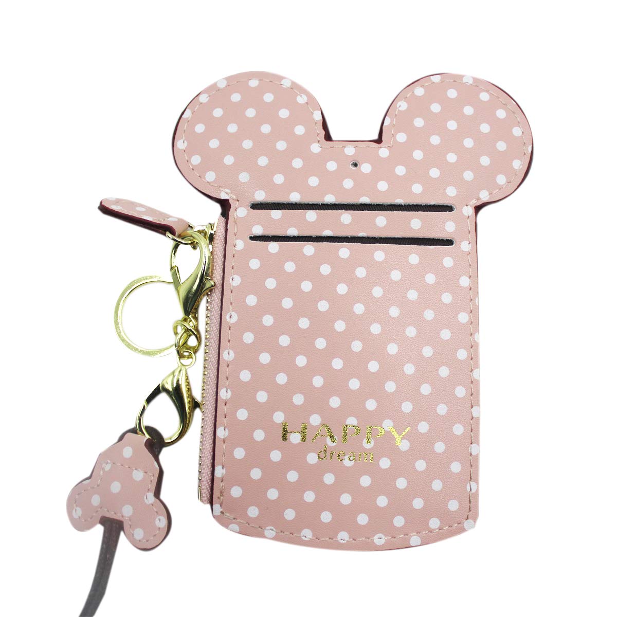 Cute Travel PU Leather Student ID Card Holder Animal Shape Neck Bag Wave Dot Wallet Coin Purse for Women Teens Girls