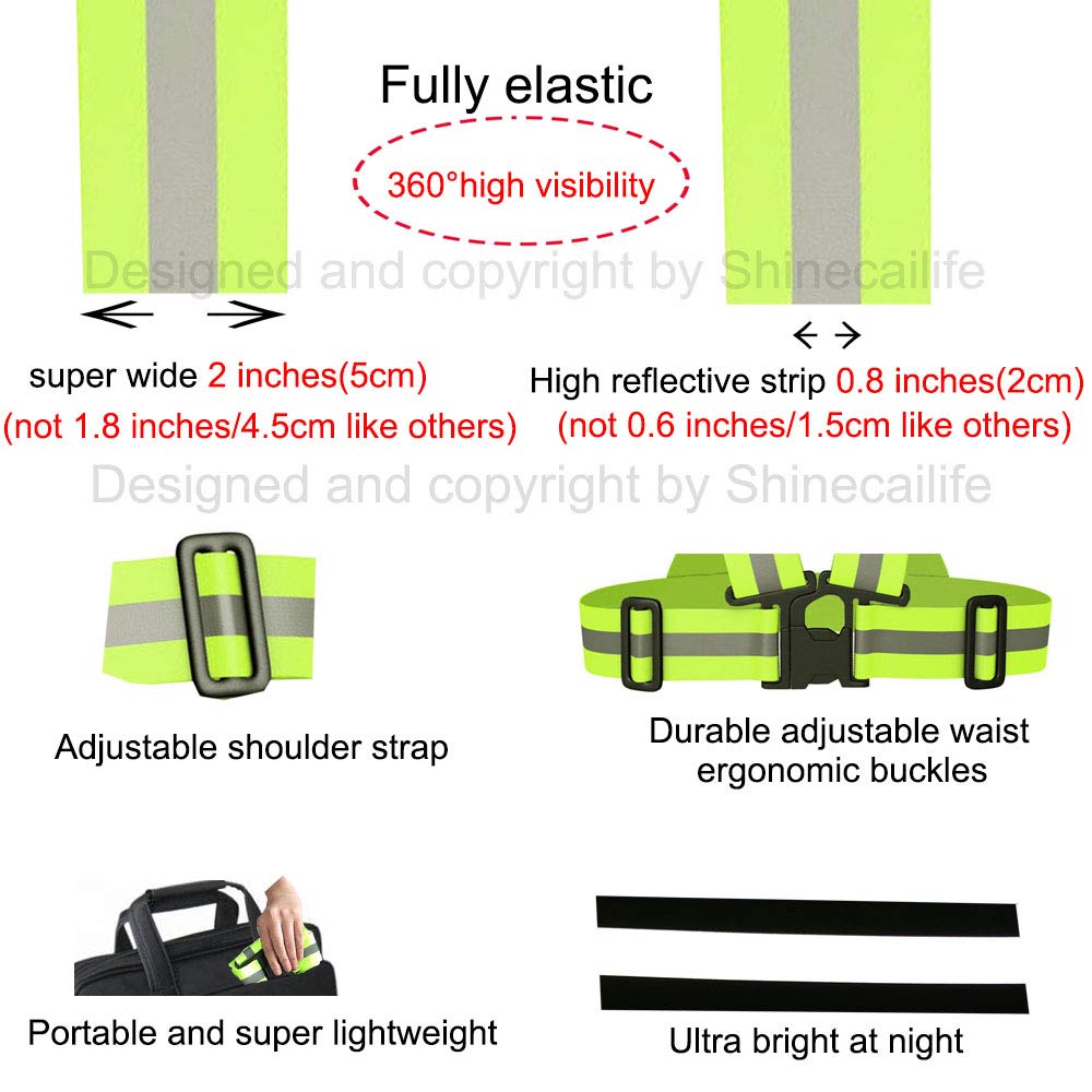 Shinecailife Extra Wide/Big High Visibility Safety Reflective Vest,2" Wide Strap,0.8" Wide Reflective Strip,Adjustable,Elastic for Safety Running,Construction,Cycling,Walking,Size 4-22(S-2XL)