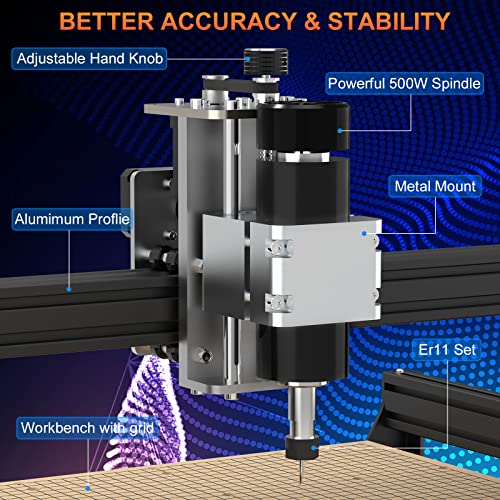 500W CNC Router Machine, 4540 CNC Machine for Metal, 3-Axis Stainless Steel Engraving Milling Machine for Carving Cutting Wood Acrylic PCB MDF Nylon, Working Area 430x390x90mm (16.9x15.4x3.5β)