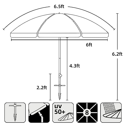 AMMSUN 6.5ft twice folded compact Portable beach umbrella with sand anchor windproof, Push Button Tilt Air vent UV 50+ Protection Fits in a large Suitcase for travel Patio Garden Pool Backyard Sky Blue