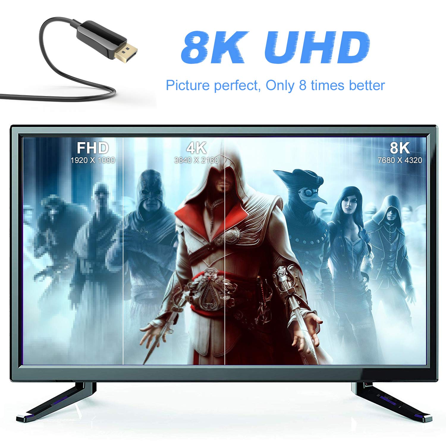 CABLEDECONN Fiber 8K 4K DisplayPort Cable DP 1.4 HBR3 8K@60Hz 4K@144Hz High Speed 32.4Gbps Optical Fiber Slim and Flexible DP to DP Cable 15m 50ft